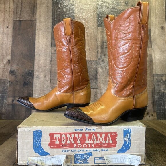 Tony Lama | Shoes | Tony Lama Vintage Lizard Wingtip Western Cowboy Boots Womens 6 C | Poshmark